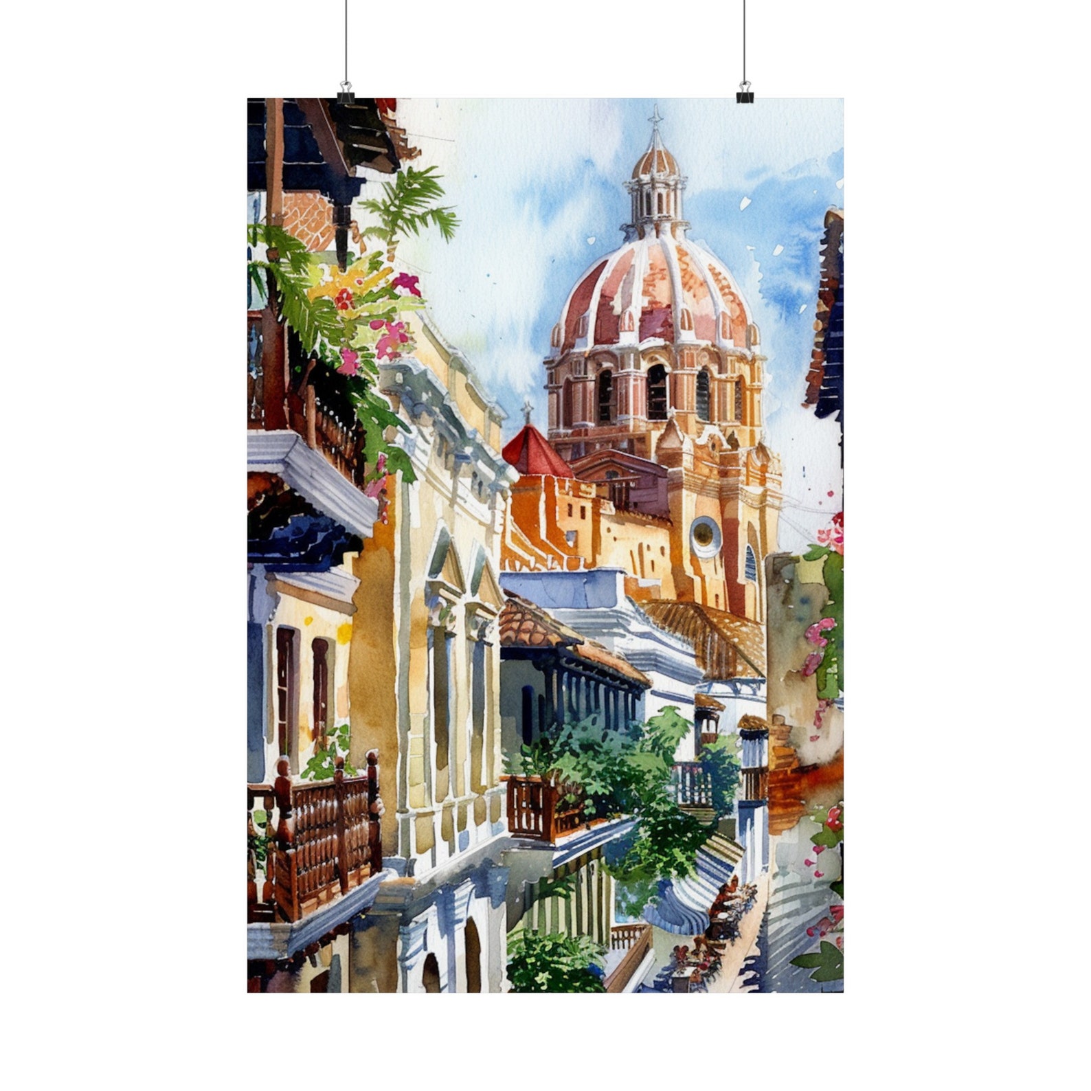 Cartagena Art Print Colombia Painting, Colonial Cartagena Travel Poster ...