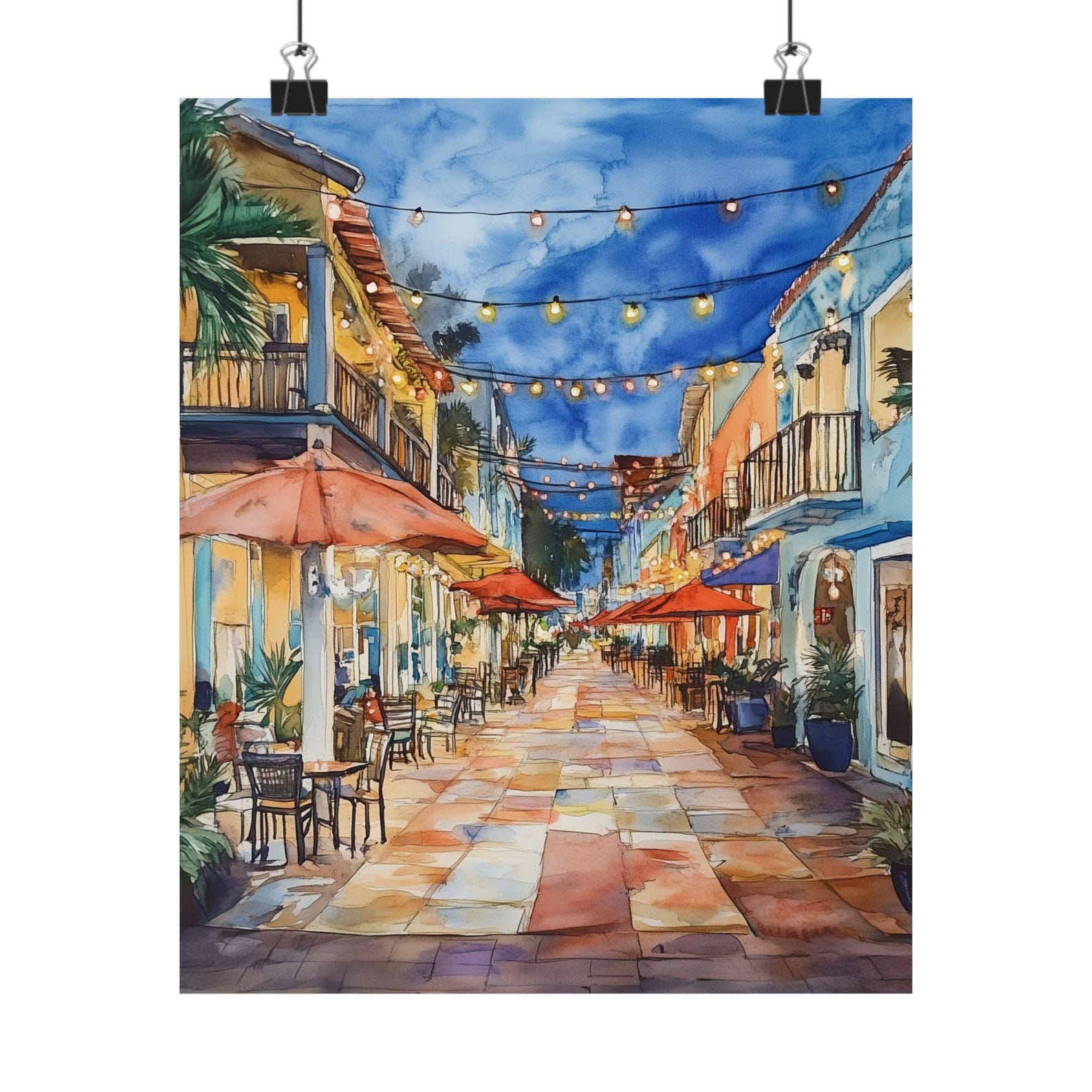 Espanola Way Print, South Beach Art, Colorful Cityscape Watercolor ...