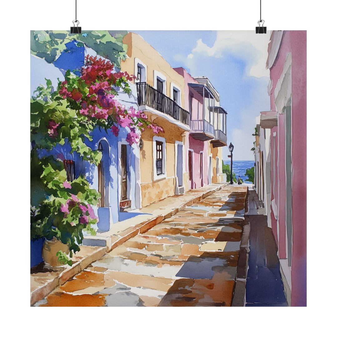 Puerto Rico Art, Old San Juan Watercolor Painting, Island Colorful ...