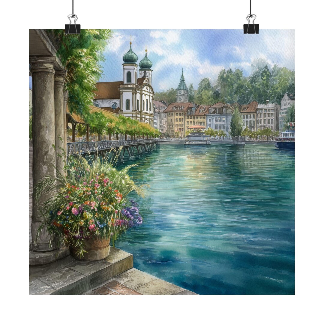 Lucerne Switzerland Art Print: Lake Lucerne Watercolor Painting ...