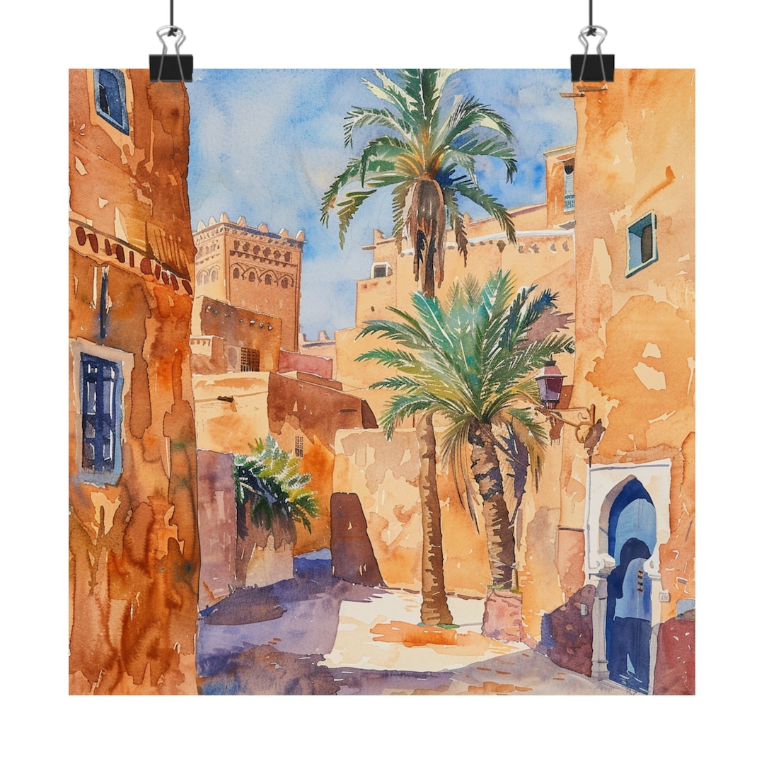 Morocco Painting, Marrakesh Watercolor Art Print, Moroccan Wall Art ...