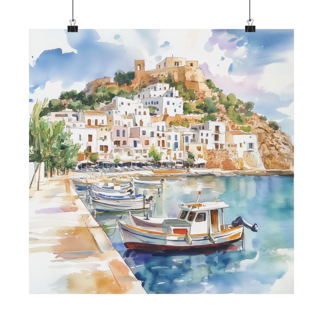 Ibiza Art, Mediterranean Island Watercolor Painting, Spain Wall Art ...