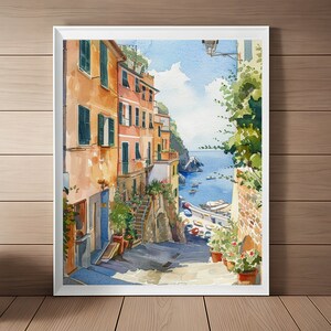 Mediterranean Painting Cinque Terre Art Print Quaint Italian ...