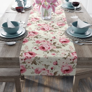 Shabby Chic Roses Table Runner: Vintage Floral Kitchen Decor, Spring ...