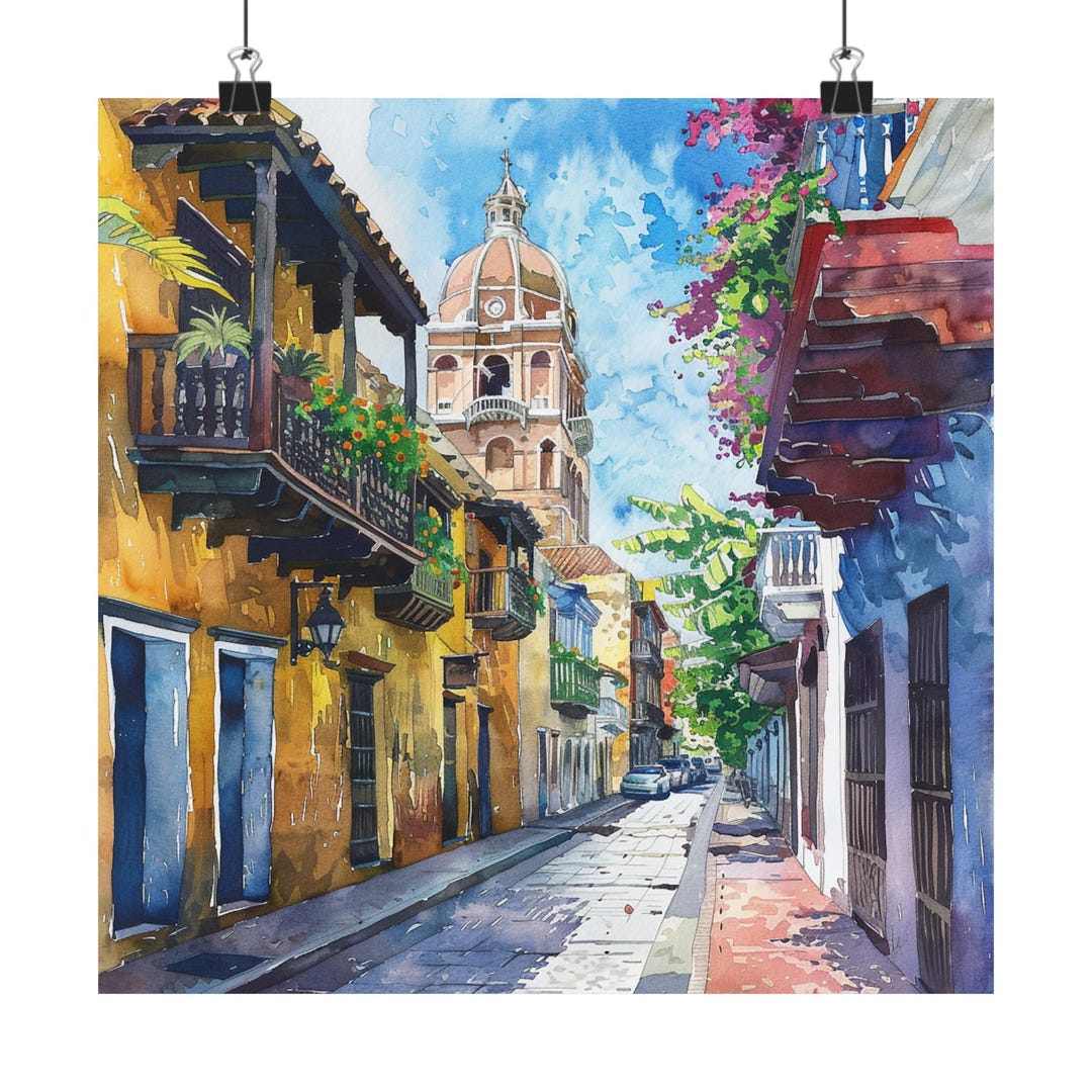 Cartagena Art Walled City Watercolor Streetscape Painting, South ...