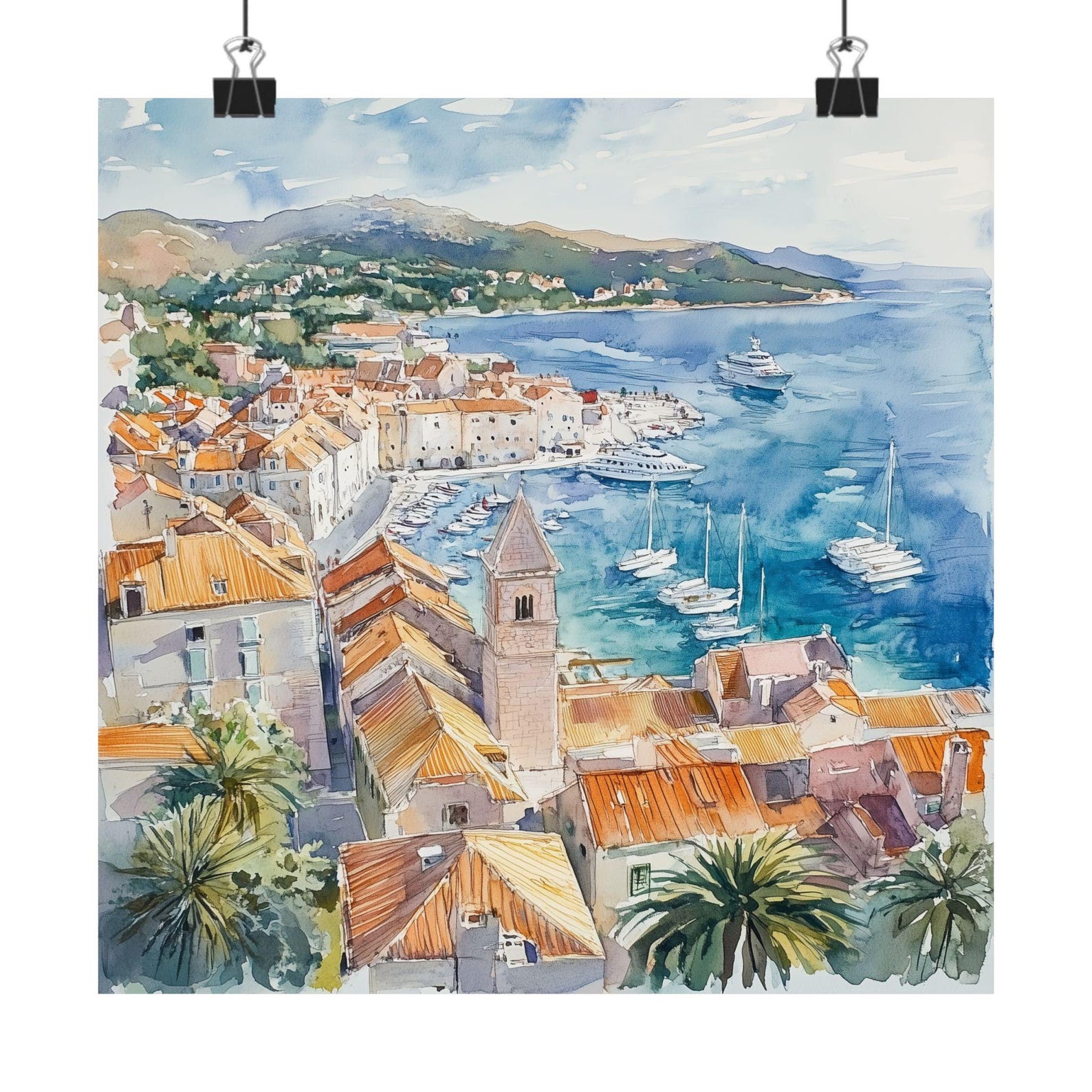Croatia Painting, Split Art Print, Harbor Seascape Artwork, Croatian ...