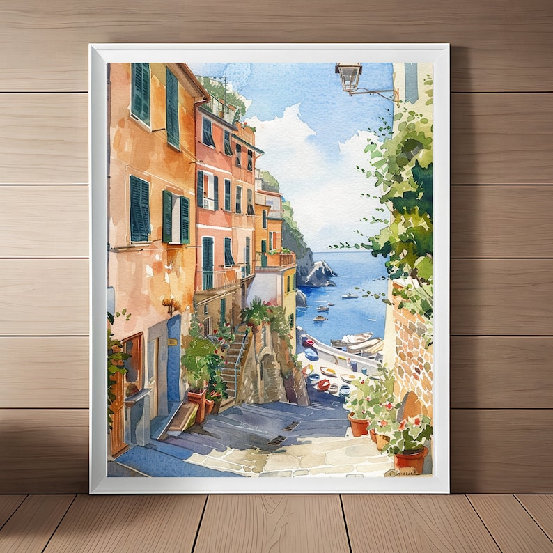 Mediterranean Painting Cinque Terre Art Print Quaint Italian ...