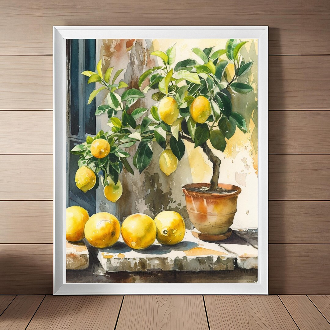 Watercolor Lemon Tree Print, Italy Lemons, Rustic Still Life Art, Farm ...