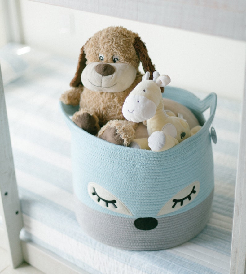 Cute Cotton Rope Storage Basket Blue Fox Woven Laundry - Etsy