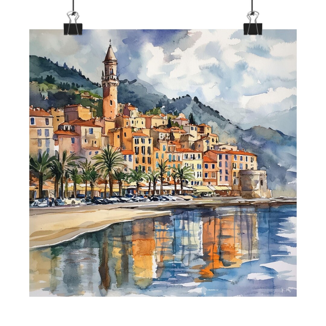 Menton Painting, French Riviera Art Print, Mediterranean Seascape ...