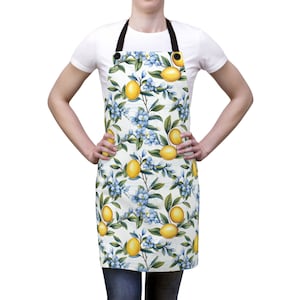 Mediterranean Lemons Apron, Floral Kitchen Apron, Lemon Decor, Baking ...