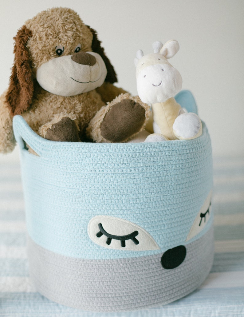Cute Cotton Rope Storage Basket Blue Fox Woven Laundry - Etsy