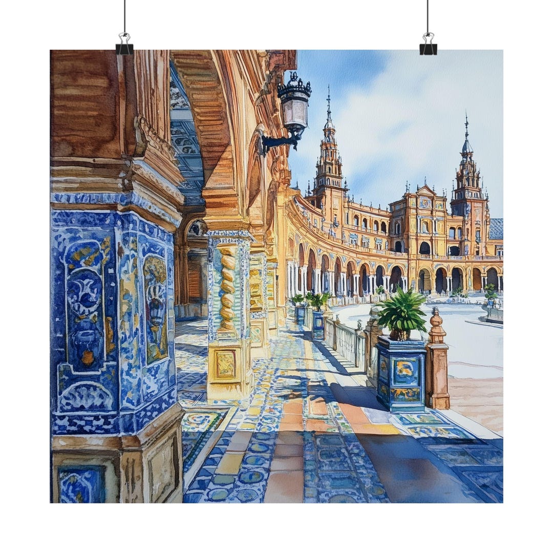 Seville Art, Plaza De Espana Watercolor Painting, Spain Wall Art ...