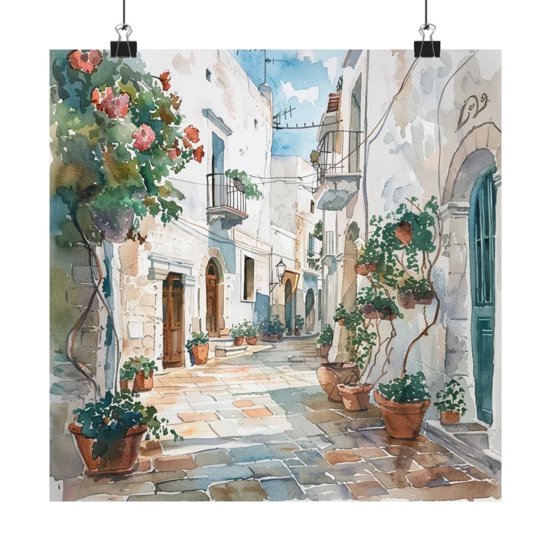 Puglia Painting, Southern Italy Streetscape Watercolor Art Print ...