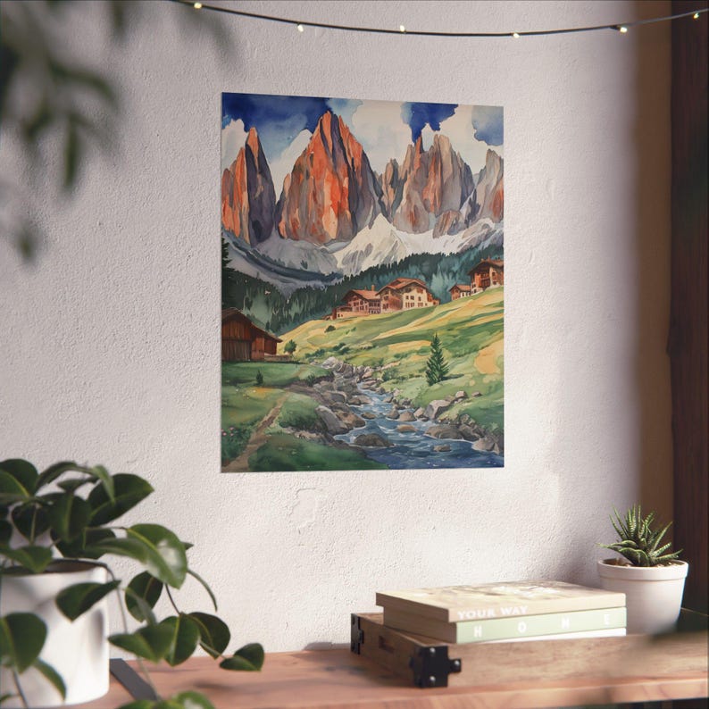 Dolomites Painting, Dolomiti Alps Art Print, Dolomite Mountains Italy ...