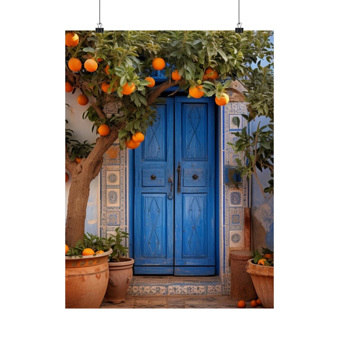 European Orange Tree Wall Art, Rustic Blue Door Photo, Travel Art ...