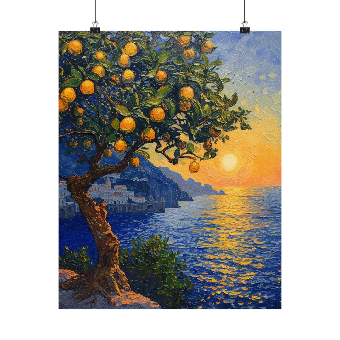 Mediterranean Lemon Tree Sunset Art Van Gogh Inspired Italian Coast ...