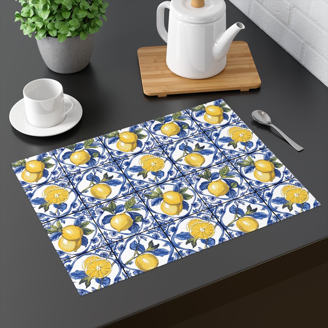Italian Lemon Tiles Placemat, Lemons Placemat, Mediterranean Kitchen ...