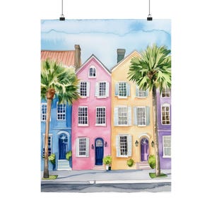 Rainbow Row Watercolor Painting, Charleston Gift, South Carolina Art ...