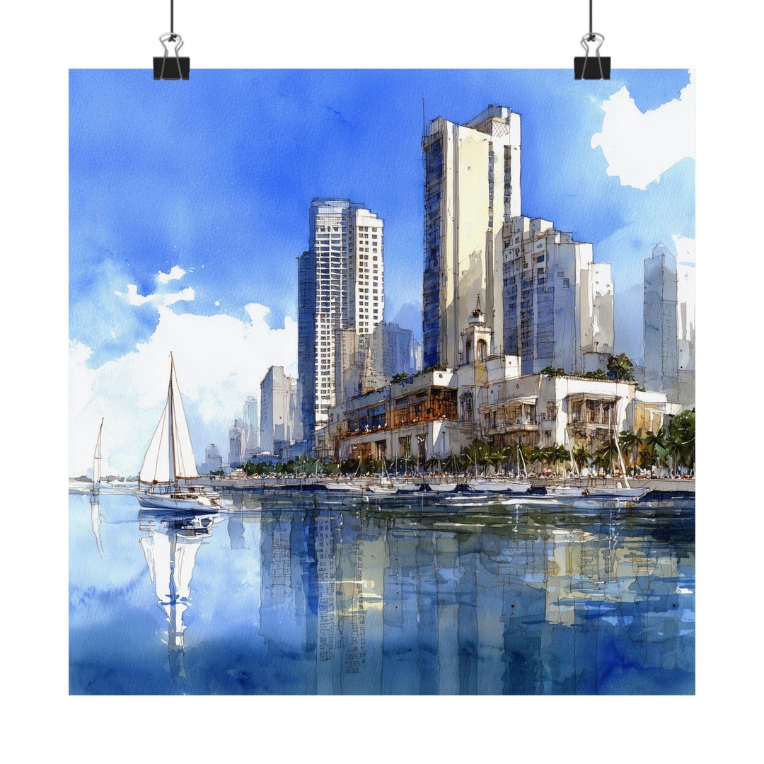 Manila Bay Philippines Watercolor Painting, Asian Art Print, Harbor Art ...
