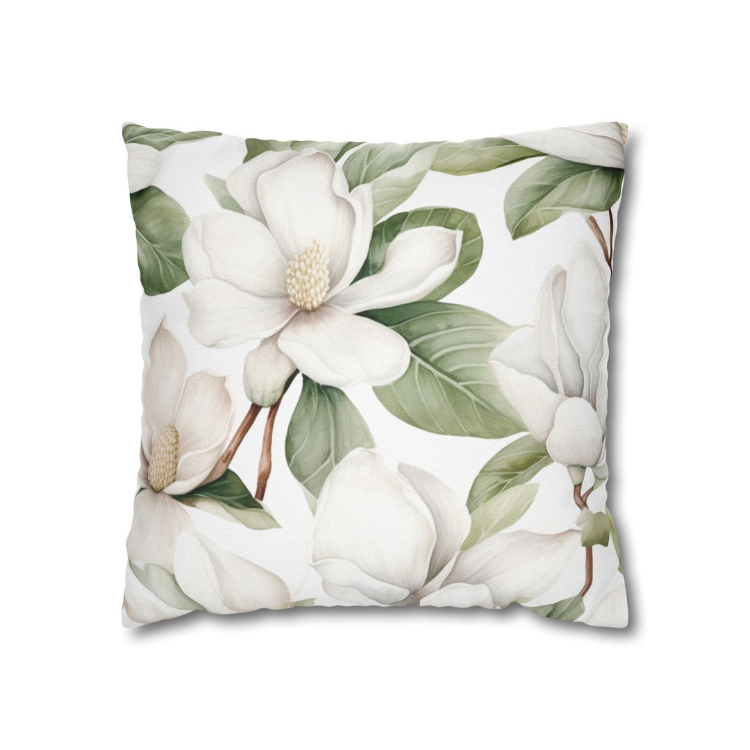 Magnolia Pillow Cover, White Magnolias Pillowcase, Floral Throw Pillow ...