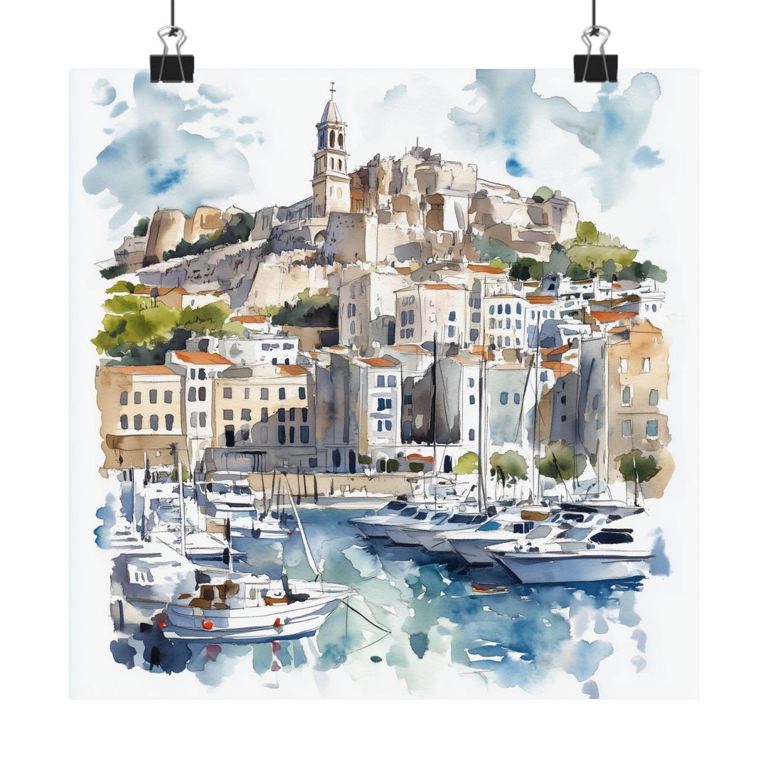 Marseille Art, France Watercolor Painting, Old Port, Chateau, Fort ...