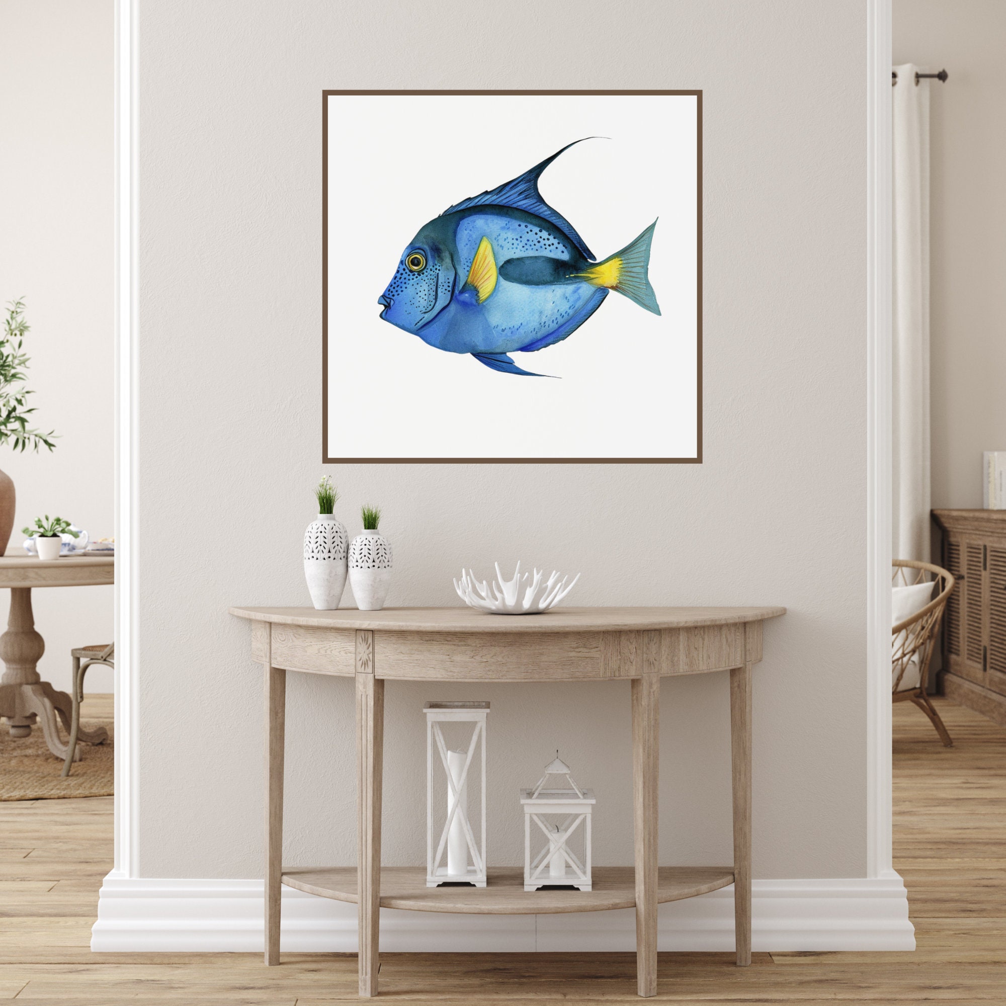 Royal Blue Tang Fish Art, Blue and Yellow Watercolor Fish Wall Art ...