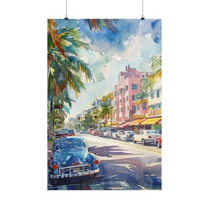 Ocean Drive Painting, South Beach Art Print, Miami Watercolor Print ...