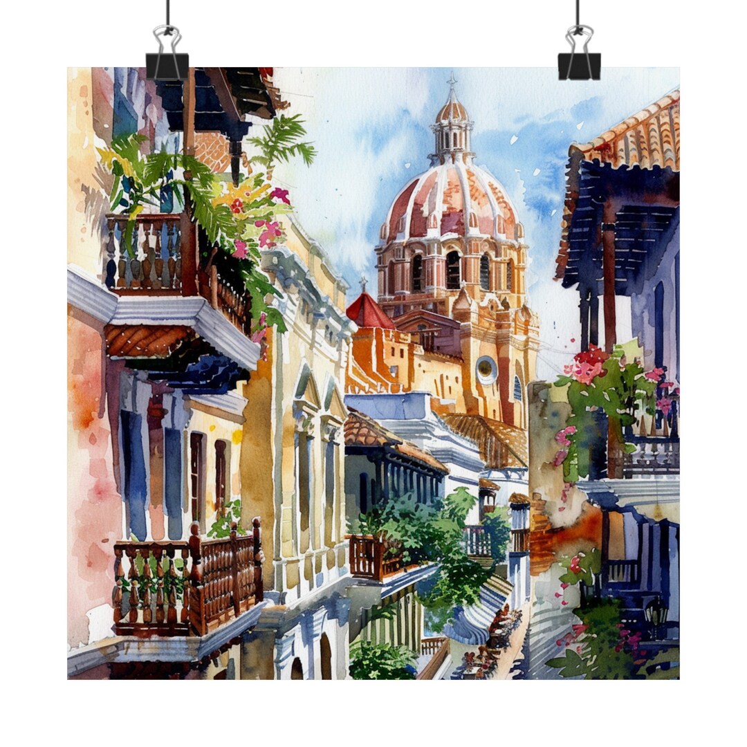 Cartagena Art Print Colombia Painting, Colonial Cartagena Travel Poster ...
