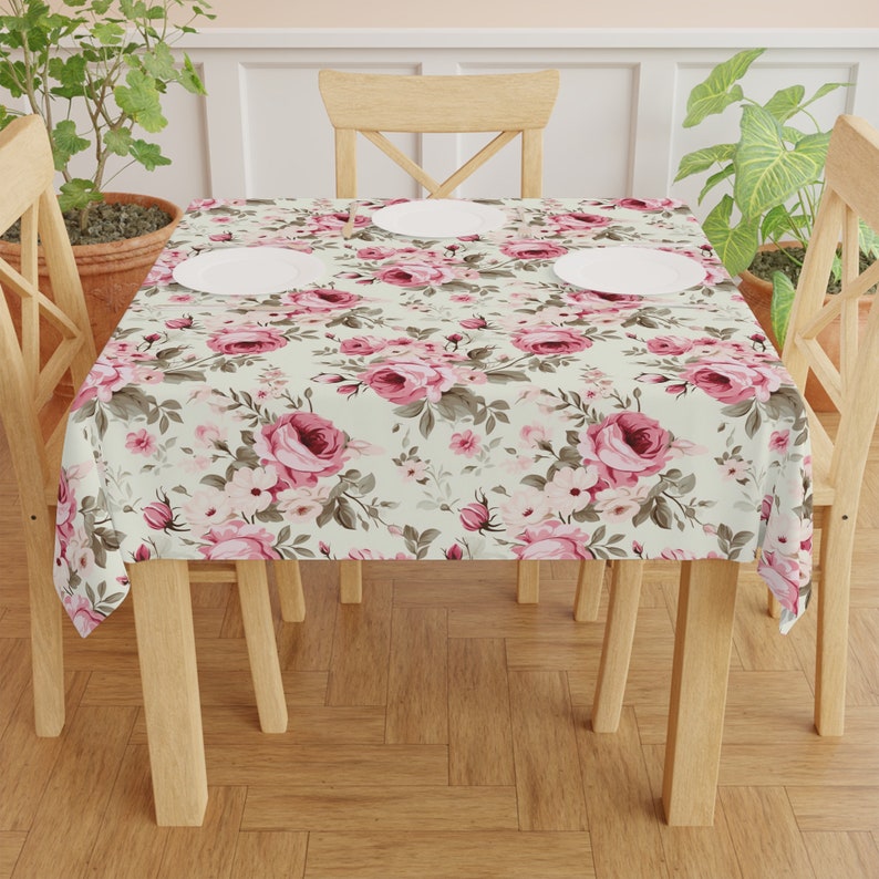 Pink Roses Tablecloth, Shabby Chic Table Cloth, Shabby Rose Design ...