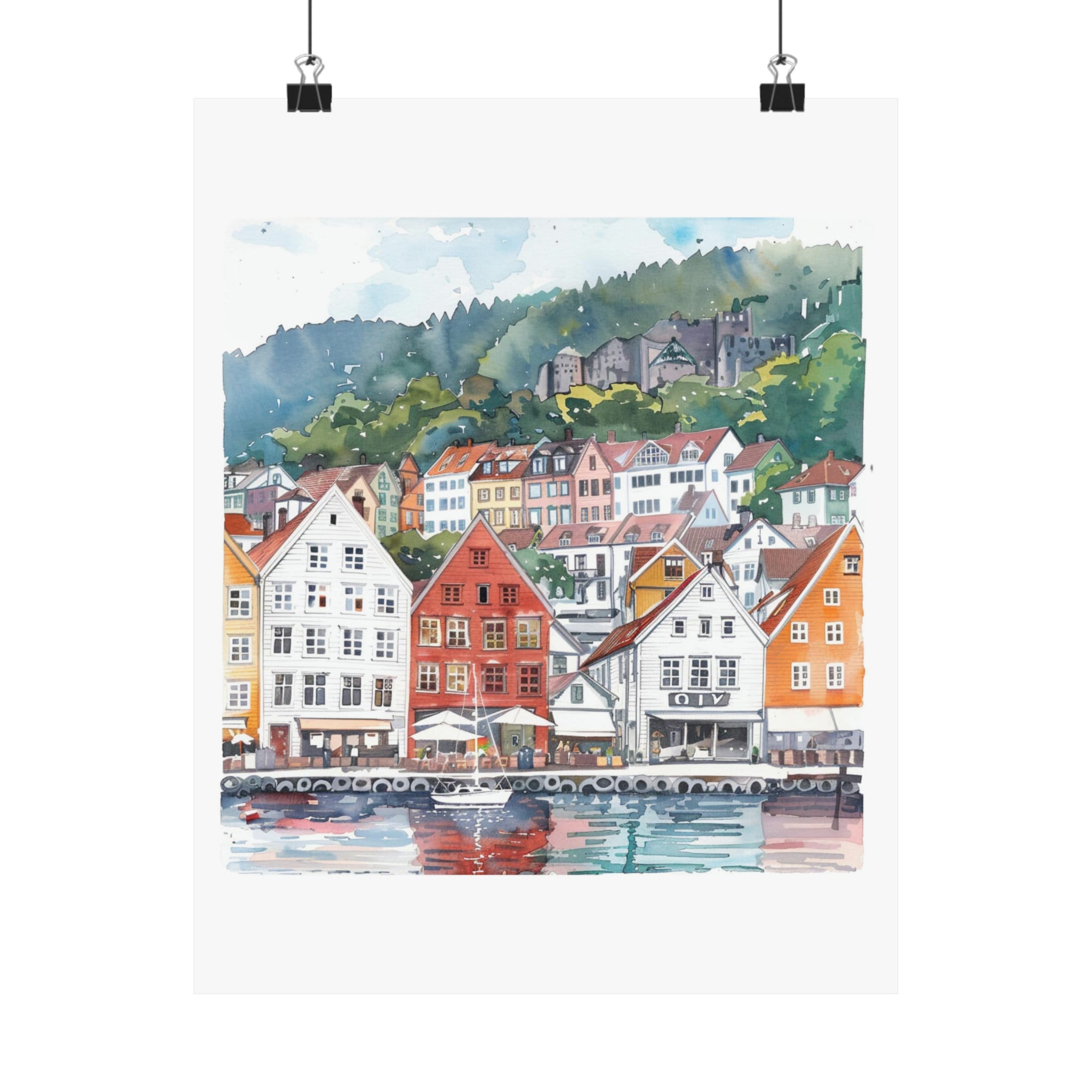 Watercolor Bergen Art Print, Norway Art, Bergen Painting, Norwegian ...