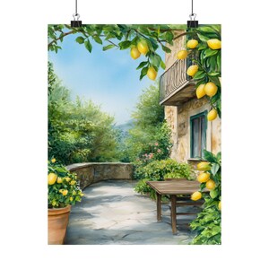Amalfi Coast Lemon Trees Art, Italian Villa Watercolor Painting ...