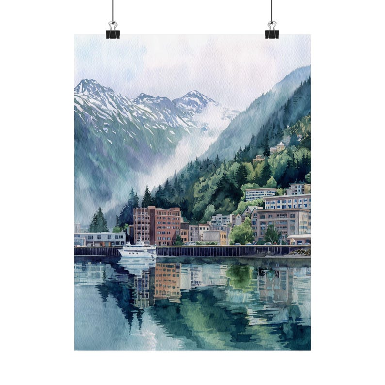 Juneau Alaska Watercolor Painting: Alpine Mountain Landscape Art Print ...