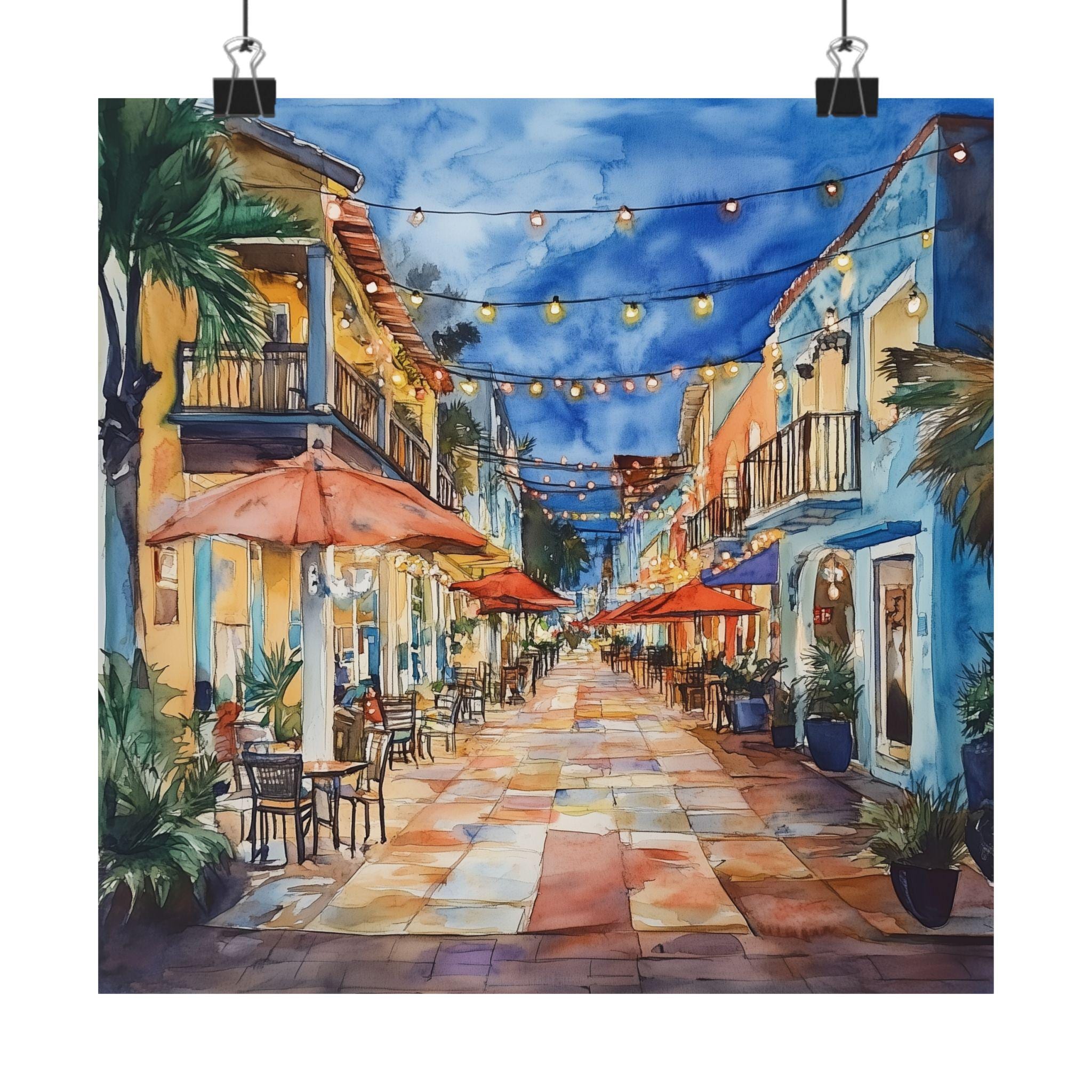 Espanola Way Print, South Beach Art, Colorful Cityscape Watercolor ...
