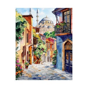 Istanbul Painting, Turkey Streetscape Print, Turkish Wall Art, Colorful ...