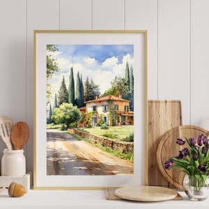 Tuscany Watercolor Print, Countryside Painting, Italy Art, Italian ...