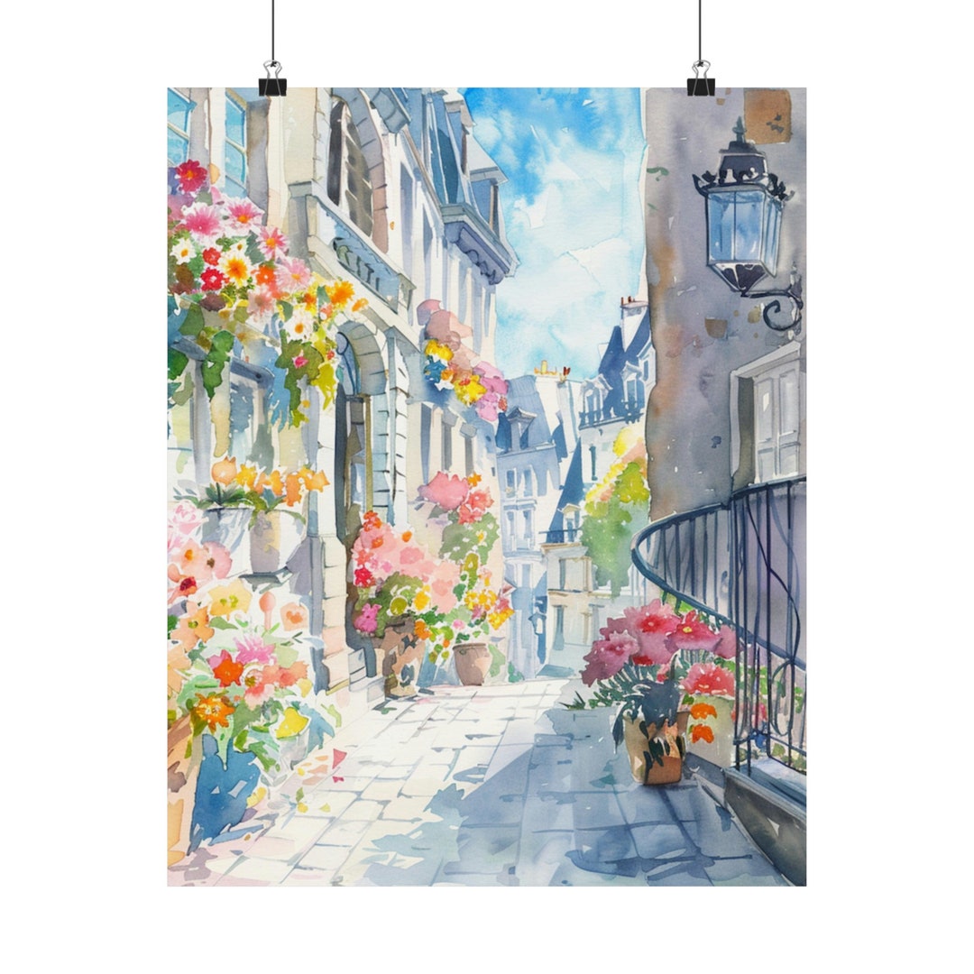 Parisian Streetscape Watercolor Art Print, Paris Scene, France ...