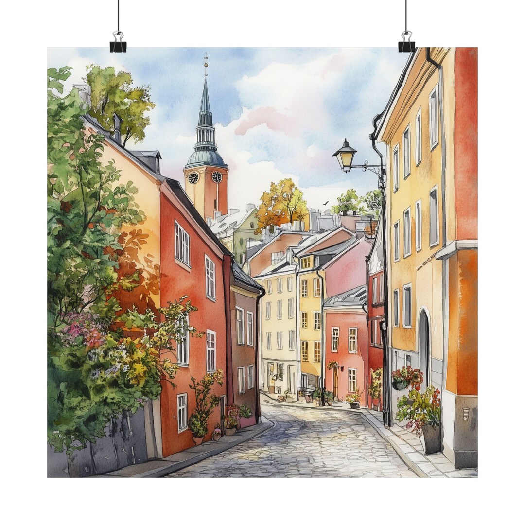 Helsinki Finland Watercolor Art Print: Streetscape Painting, European ...