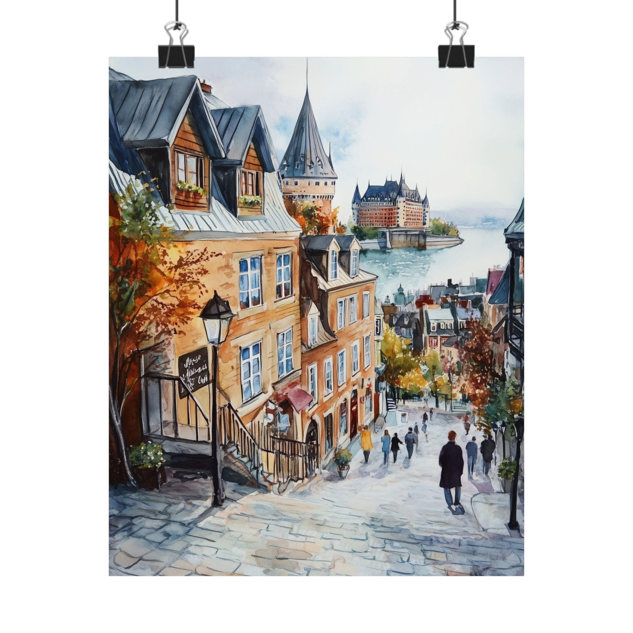 Quebec City Art, Streetscape Watercolor Painting, Saint Lawrence River ...