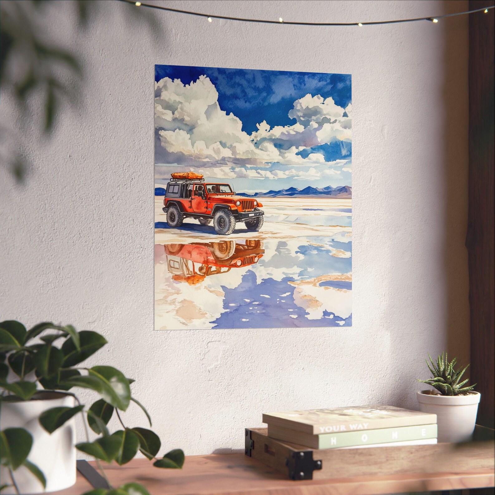 Uyuni Salt Flat Watercolor Painting: Red Jeep, Bolivia Travel Art - Etsy