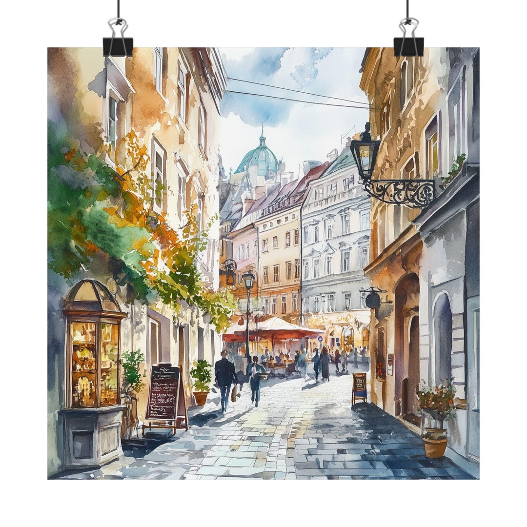 Vienna Austria Watercolor Art Print: European Streetscape Painting ...