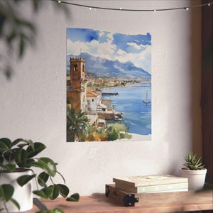 Palermo Art, Sicily Watercolor Painting, Coastal Italy Seascape Print ...