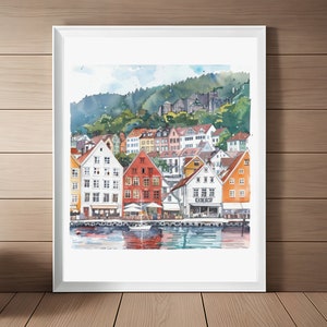 Watercolor Bergen Art Print, Norway Art, Bergen Painting, Norwegian ...