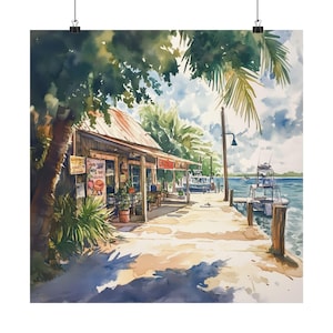 Key Largo Art, Bait Shop Watercolor Painting, Seaside Dock Print ...