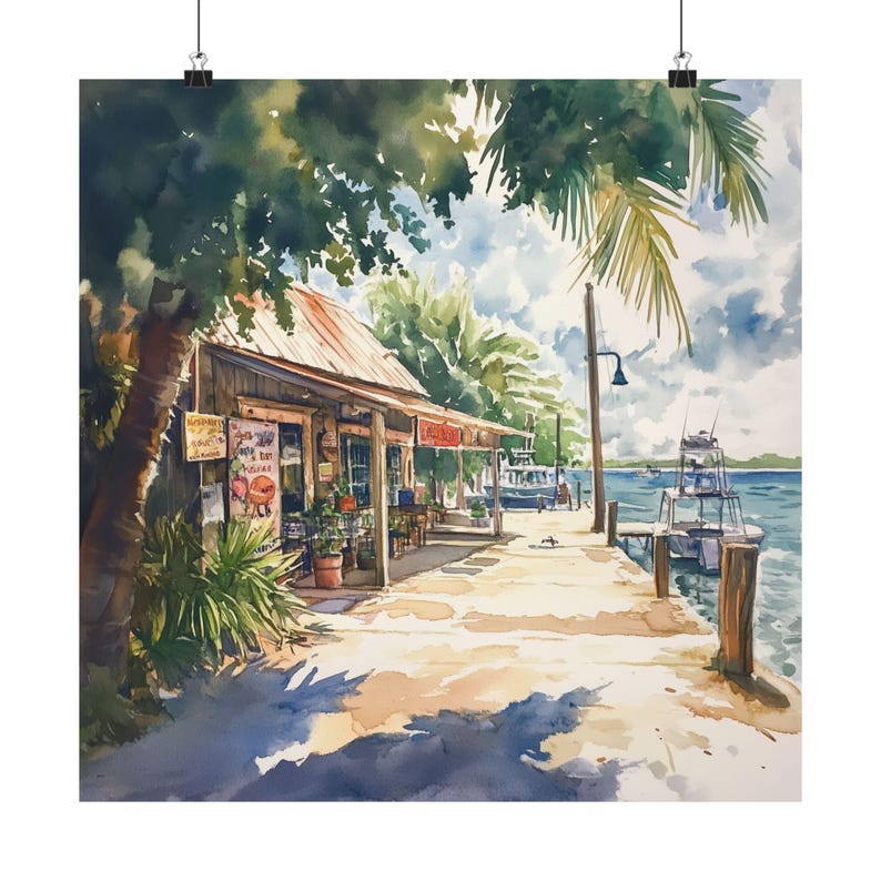 Key Largo Art, Bait Shop Watercolor Painting, Seaside Dock Print ...