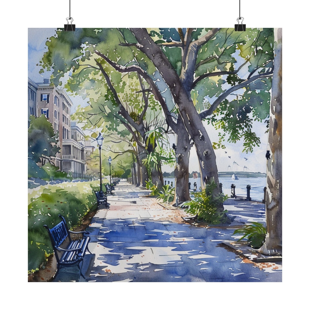 The Battery Charleston Art Print, South Carolina Coastal Watercolor ...