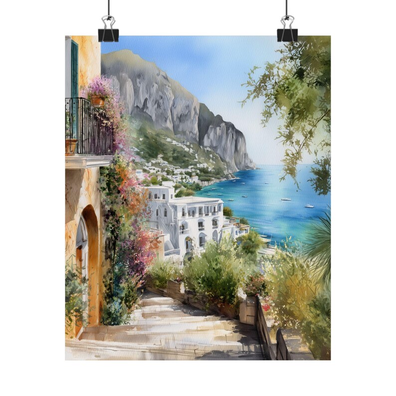 Capri Italy Watercolor Print: Mediterranean Seascape Travel Poster - Etsy