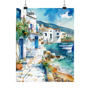Greece Painting Seascape Watercolor Print, Greek Island Wall Art ...