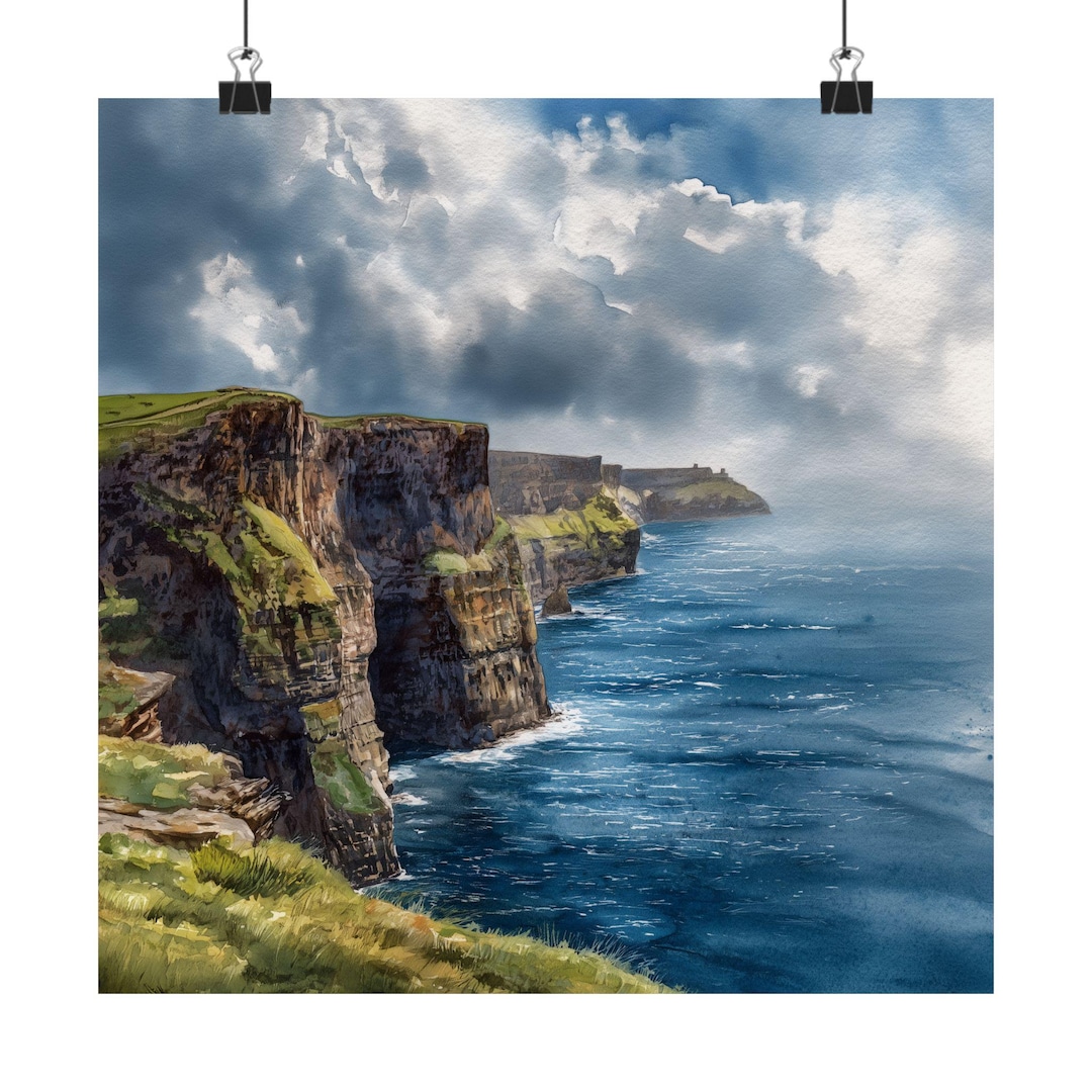 Cliffs of Moher Art, Ireland Watercolor Painting, Seaside Artwork ...