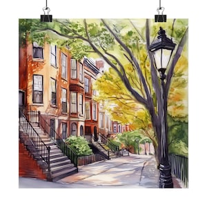 Beacon Hill Boston Art Print, Massachusetts Streetscape Watercolor ...